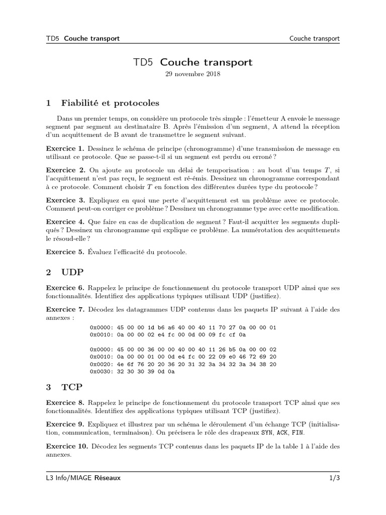 Protocole TCP et UDP en transport | PDF | Protocole de contrôle de transmission | Protocoles ...
