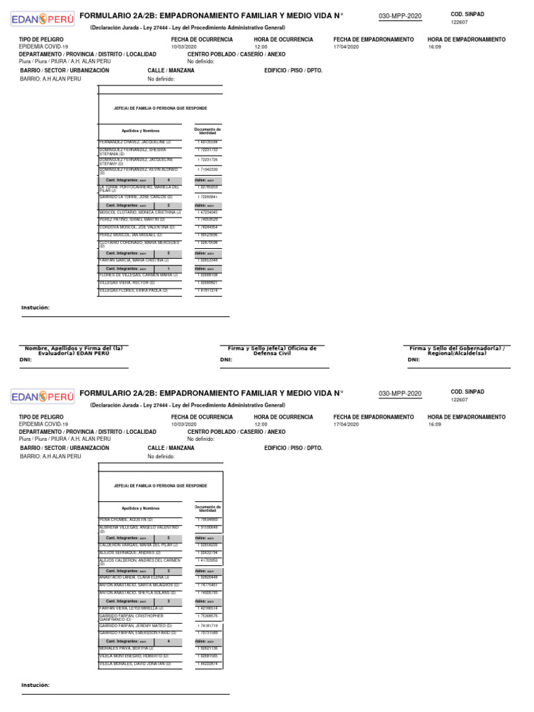 030 - 2020 - MPP Formulario 2a 2B Empadronamiento Familiar Medio de Vida | PDF