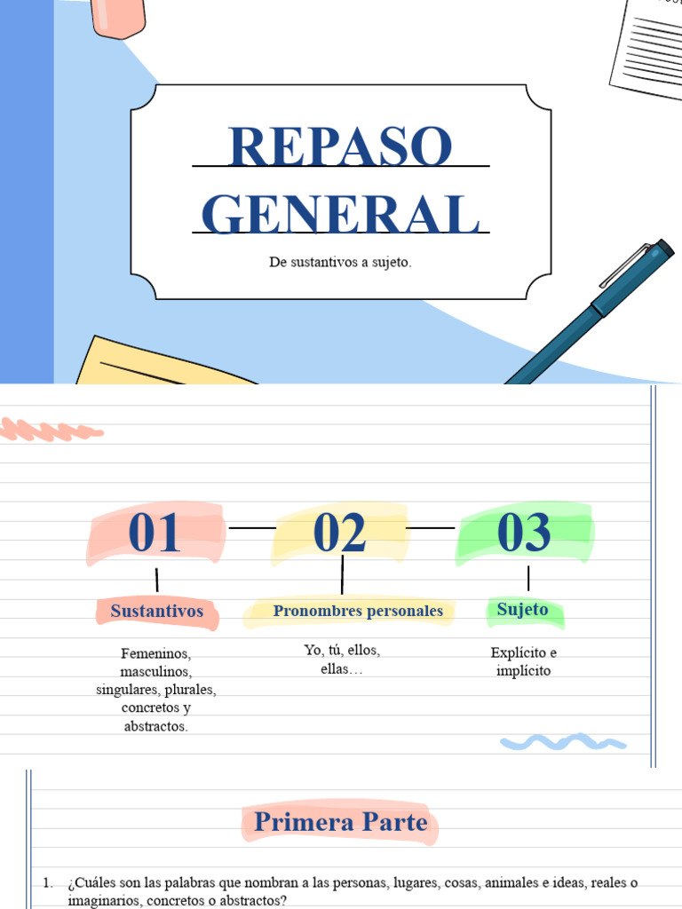 Repaso General de Sustantivos-Pronombre-Sujeto | PDF | Sustantivo | Asunto (gramática)
