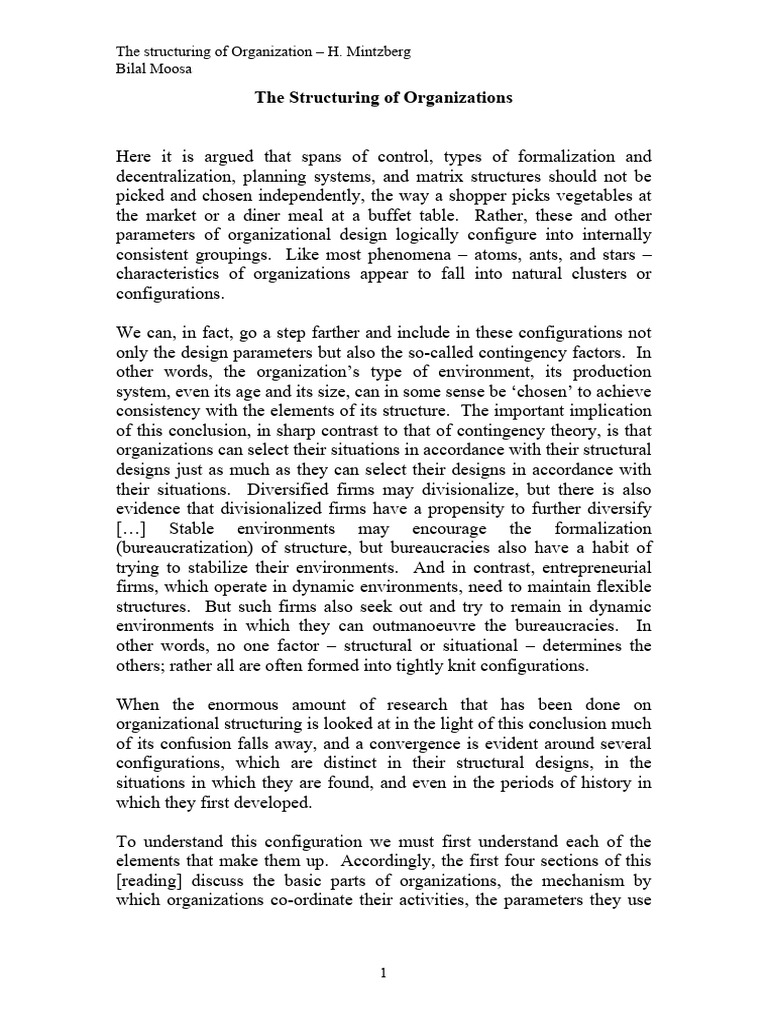 Mintzberg Structuring Organizations | PDF | Decentralization | Bureaucracy