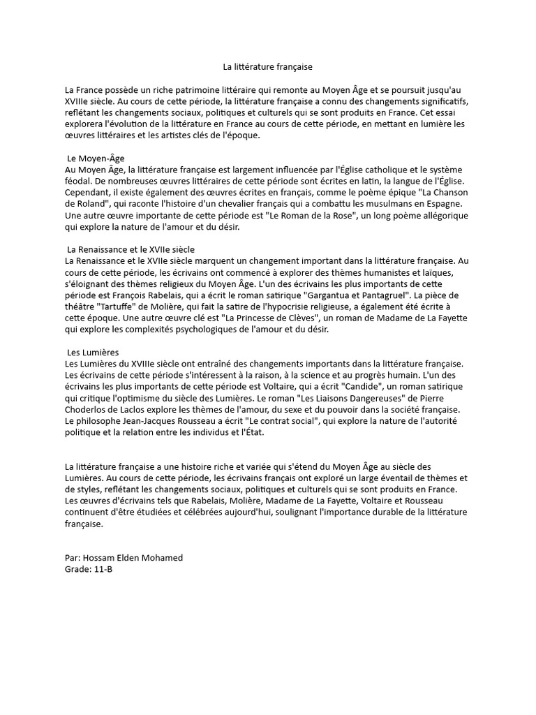 La Littérature Française | PDF | Littérature française | Romans