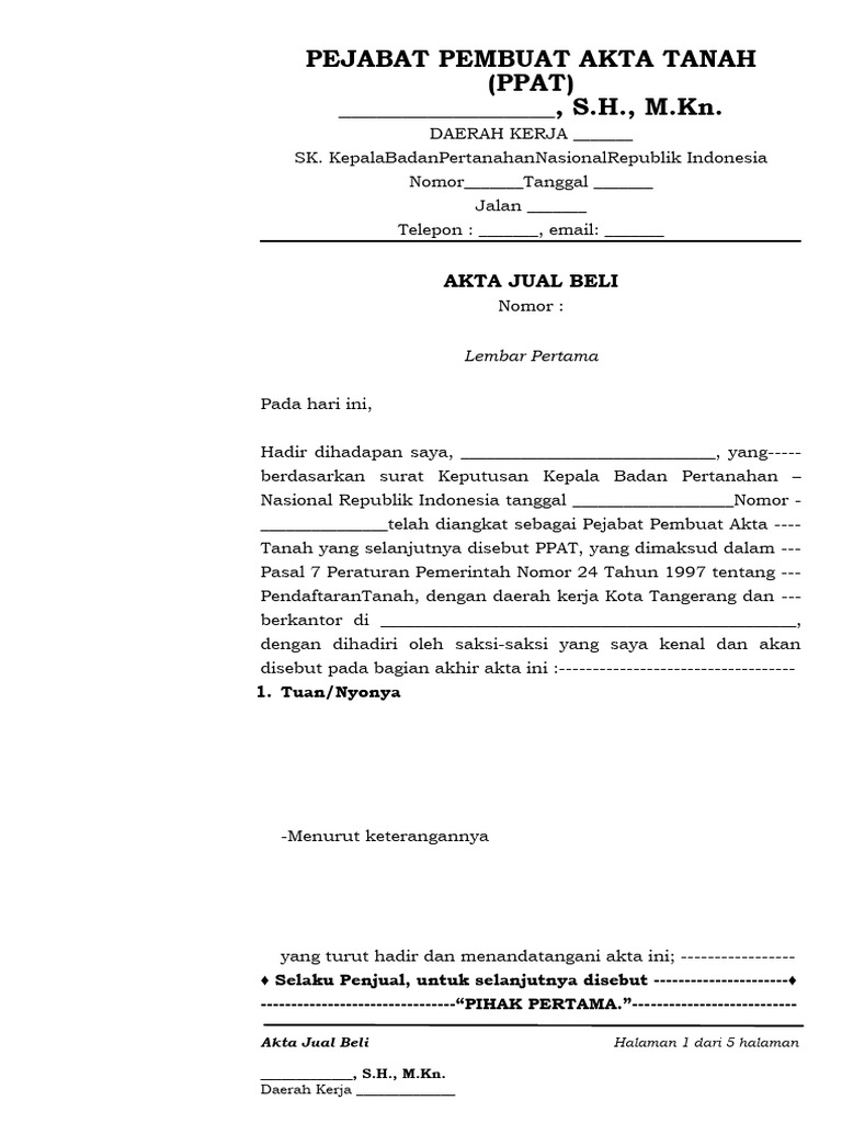 Draft Akta Jual Beli (AJB) | PDF