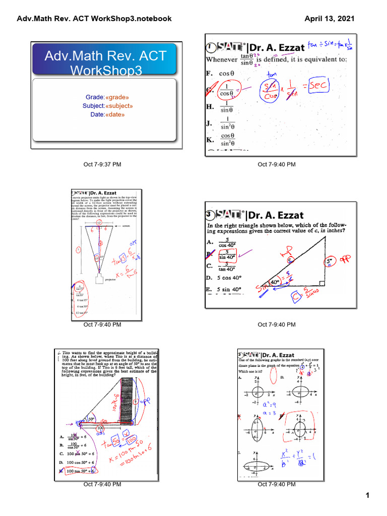 Adv - Math Rev. ACT WorkShop3 NOTEBOOK | PDF