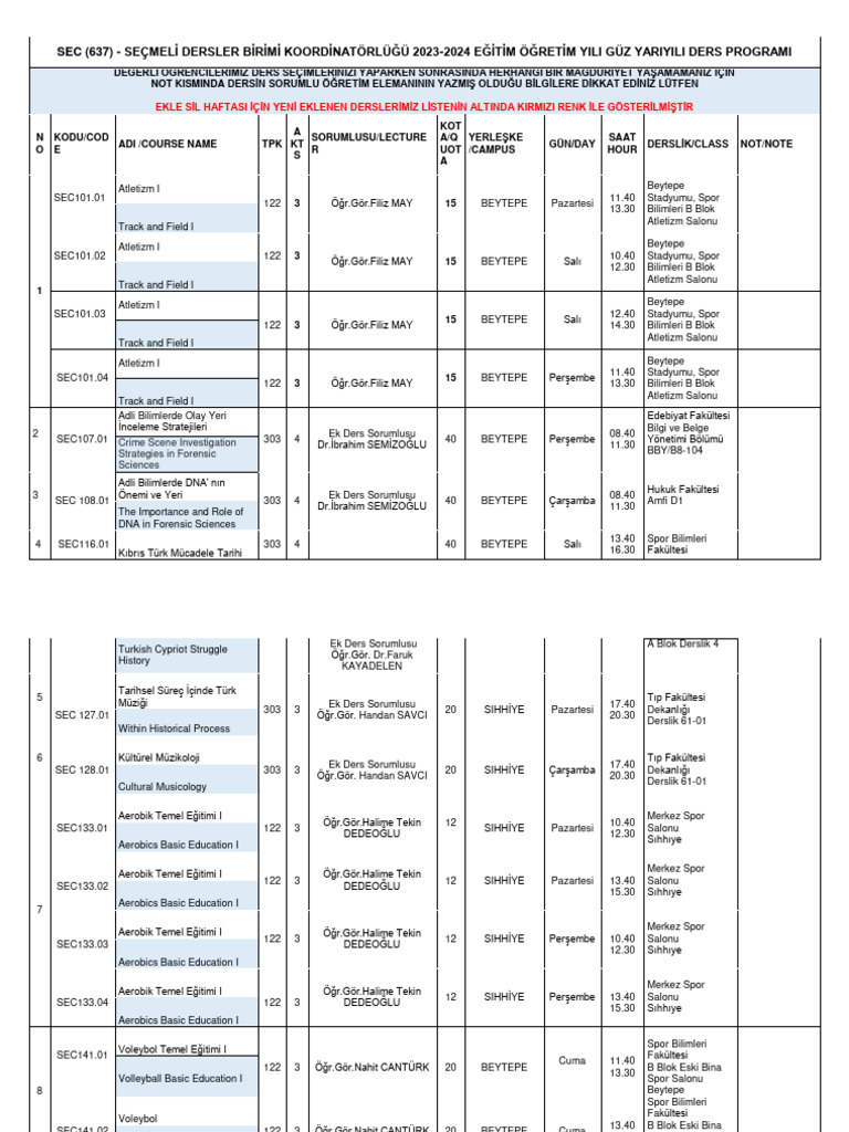 Güncel Ders Programi 2023 2024 | PDF