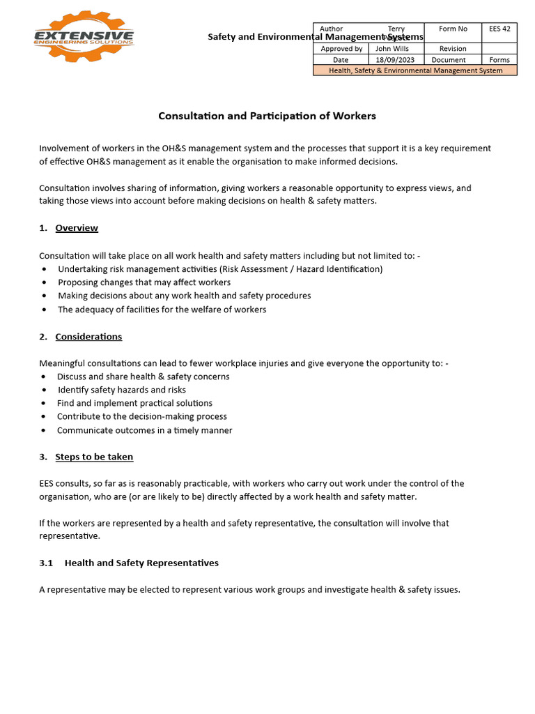Consultation and Participation of Workers | PDF | Occupational Safety ...