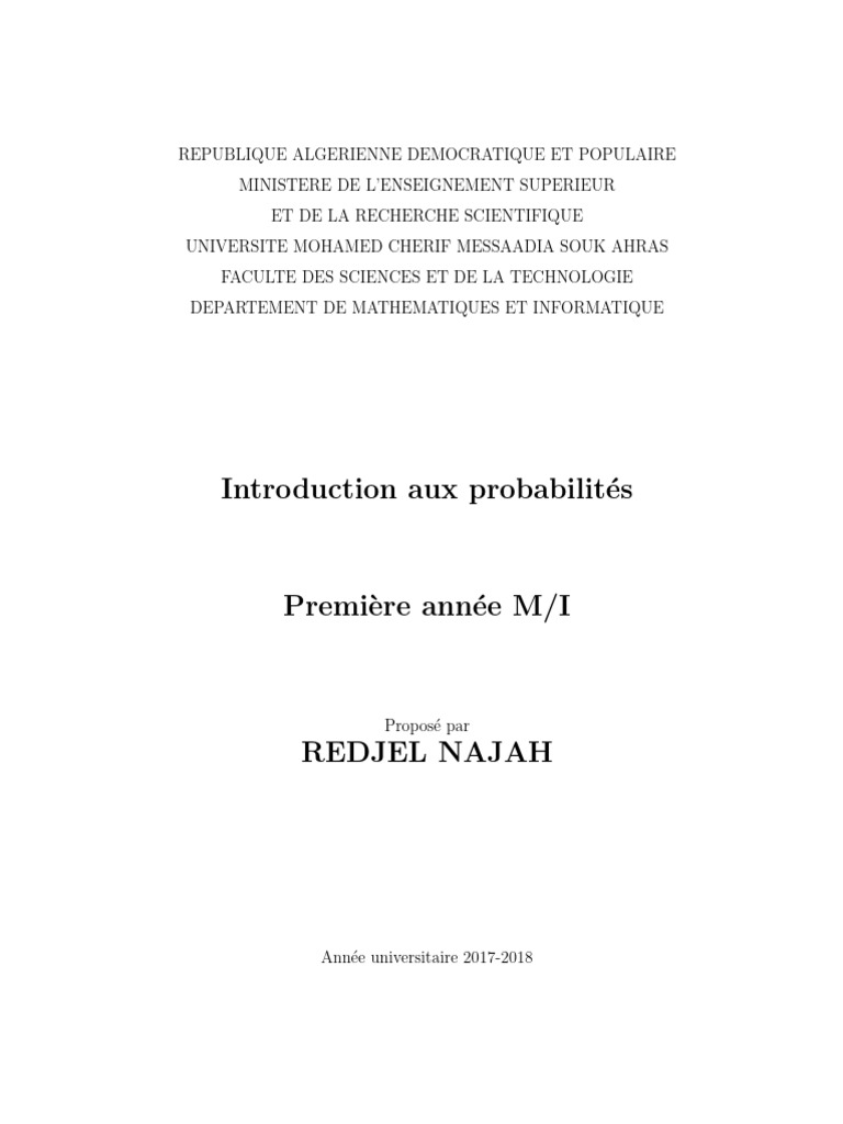 Introduction aux probabilités et statistiques | PDF | Théorie des ...