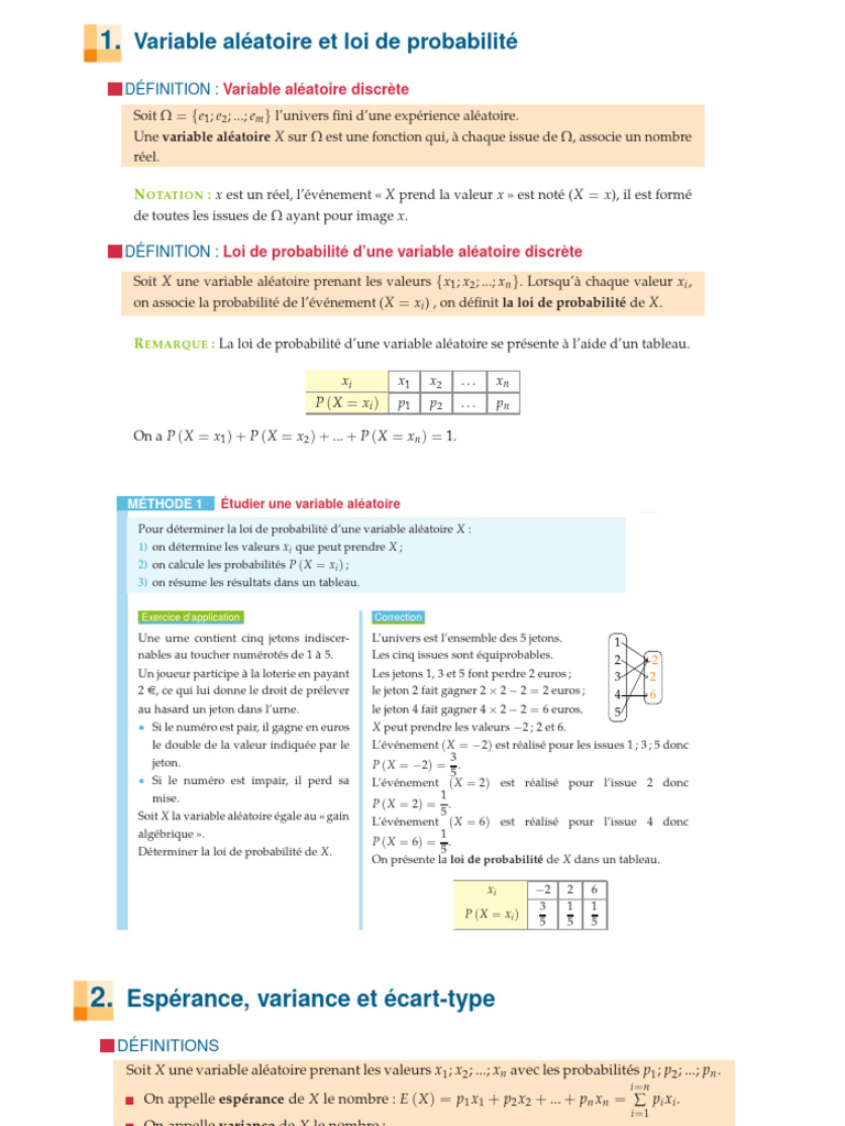Dokumen - Tips Cours Mthodes 1 Variable Alatoire Et Loi de Probabilit | PDF | Loi de probabilité ...
