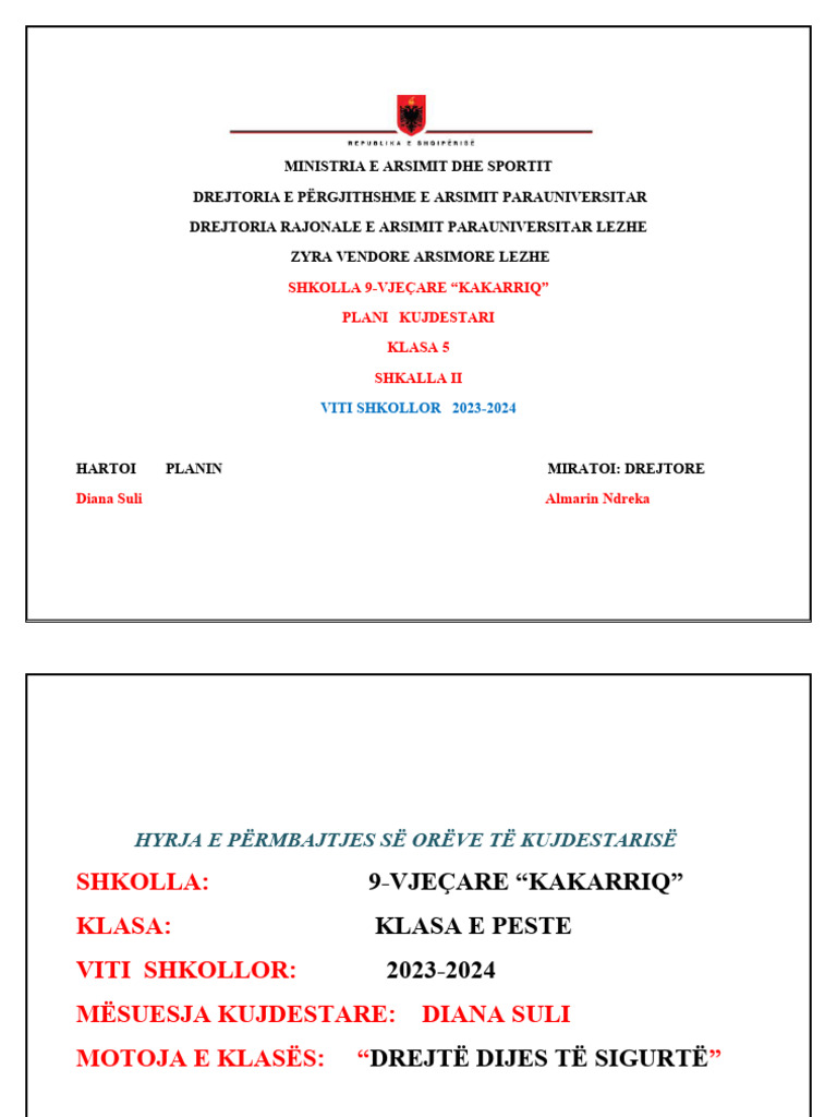 Plani Kujdestari KL 5 | PDF