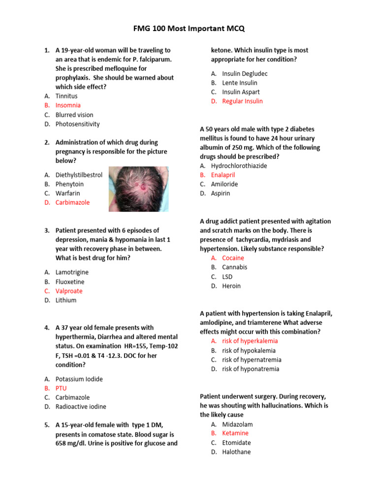 FMGE 100 Important Mcqs | PDF | Heart Failure | Gout