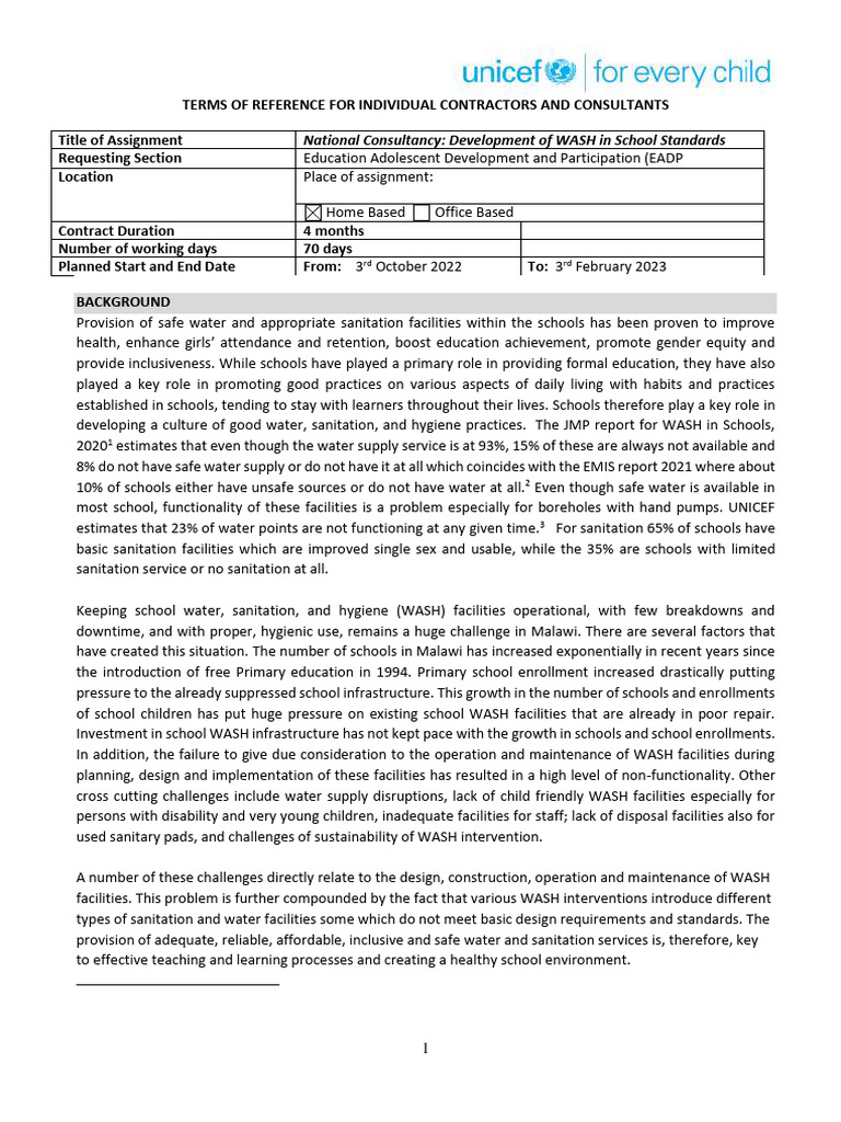 Developing WASH Standards for Schools | PDF | Wash | Sanitation
