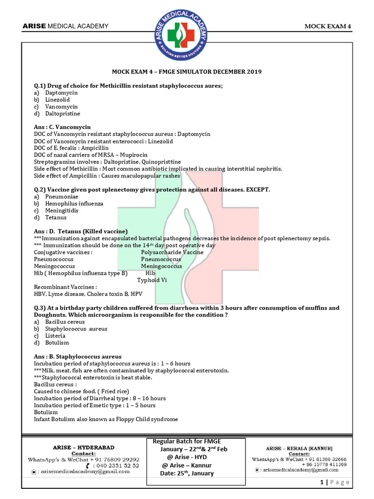 Mock - 4 Question & Explanations 300 | PDF | Fetus | Staphylococcus Aureus