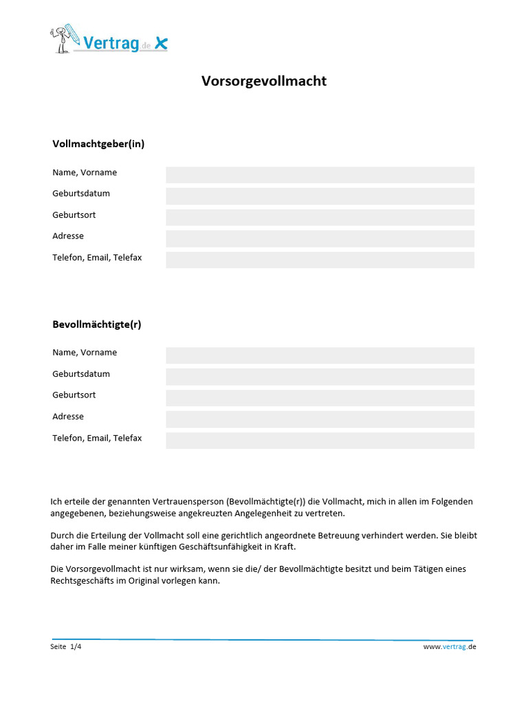 Vorsorgevollmacht 1 | PDF
