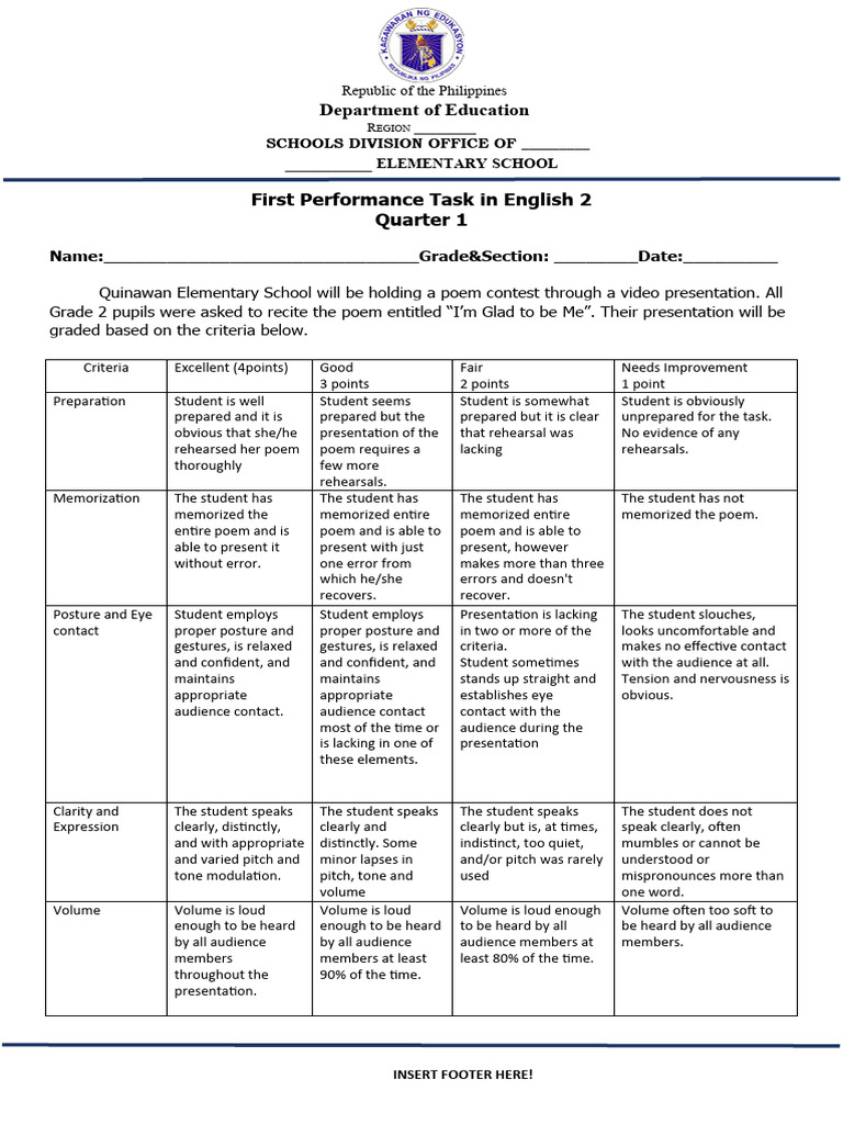 All Performance Task First Quarter Pdf Philippines