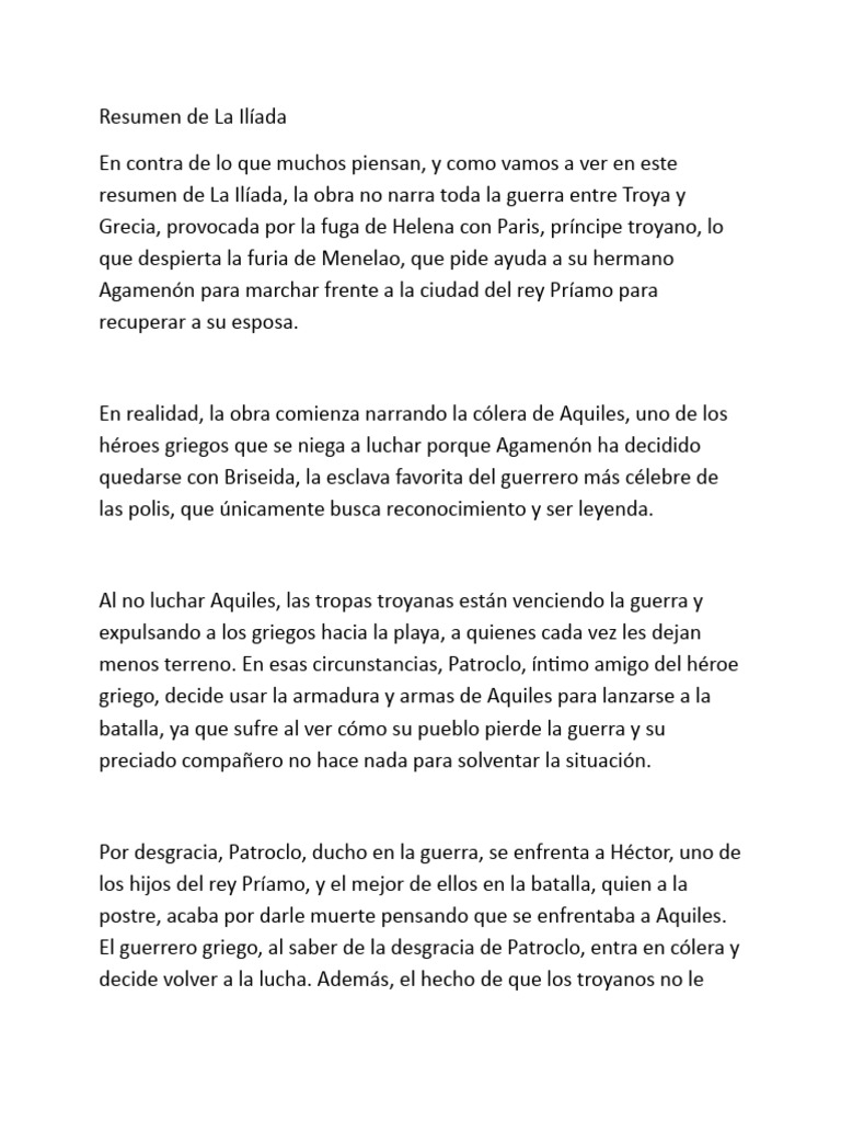 La Iliada, Resumen | PDF | Ilíada | Aquiles