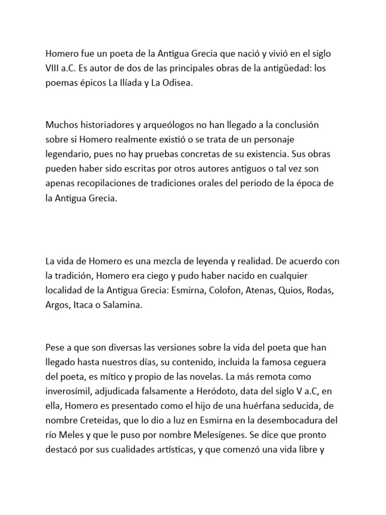 Homero, Escritor de La Antigua Grecia | PDF | Homero