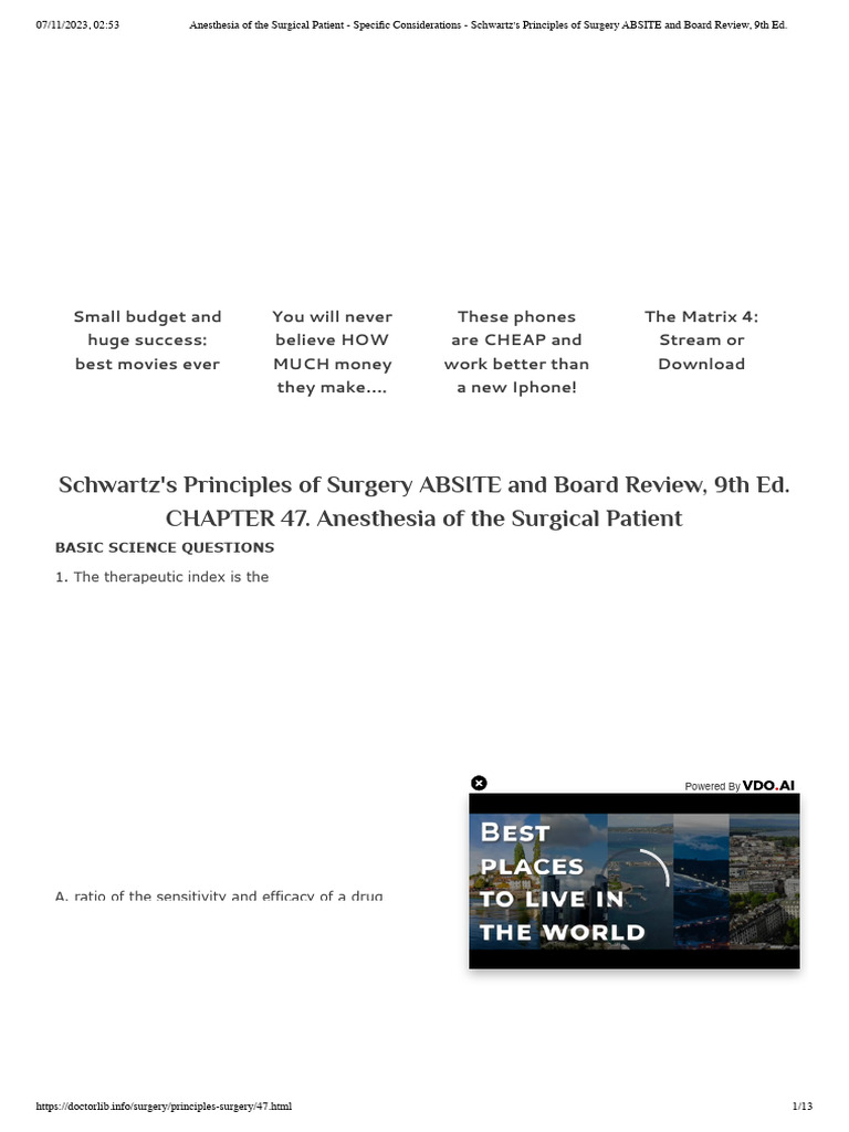 Anesthesia of The Surgical Patient - Specific Considerations - Schwartz ...