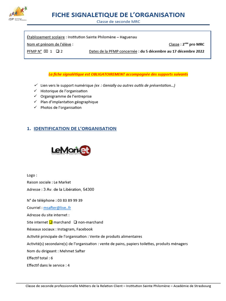 Fiche Signalétique Seconde MRC | PDF | Responsabilité sociétale des ...