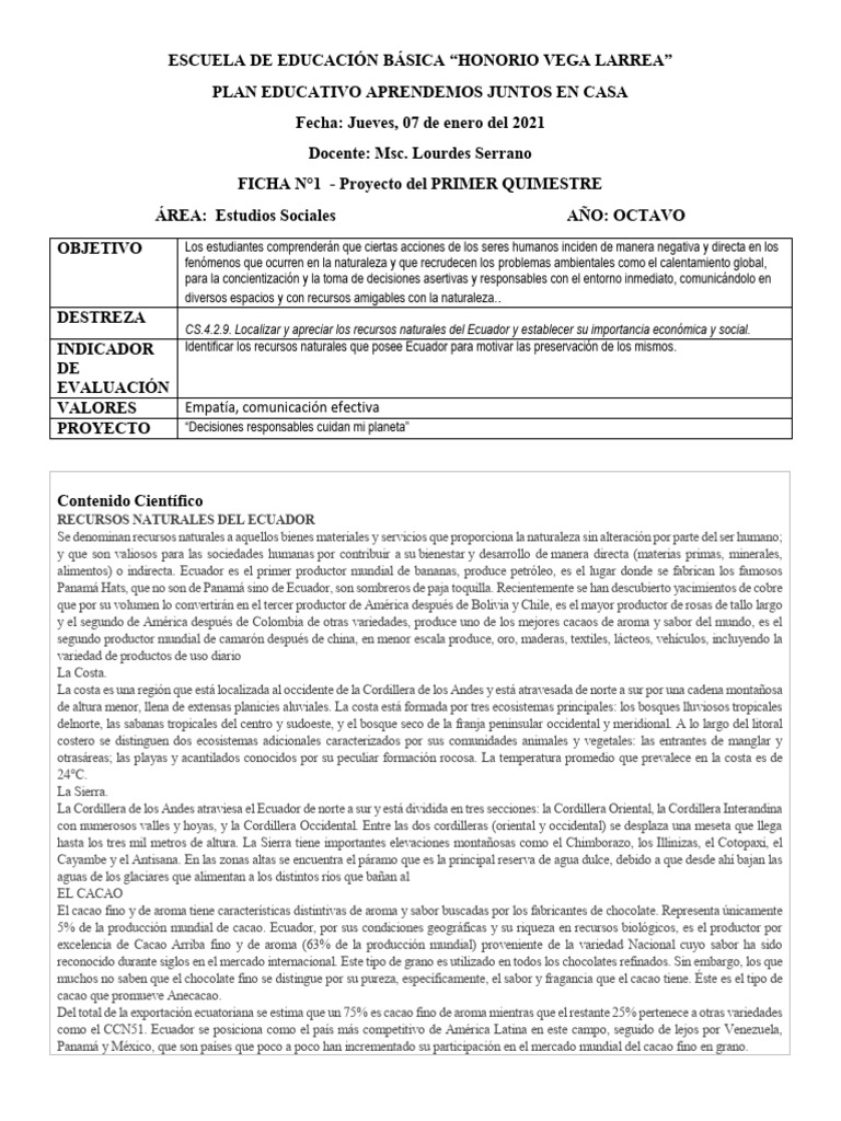 Ficha 1-Eess 8-Proyecto | PDF | Ecuador | Andes