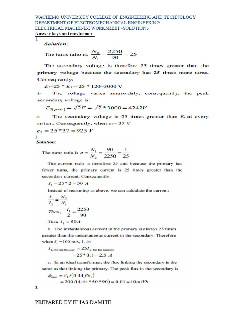 Answer Keys On Transformer | PDF | Electrical Engineering | Electricity