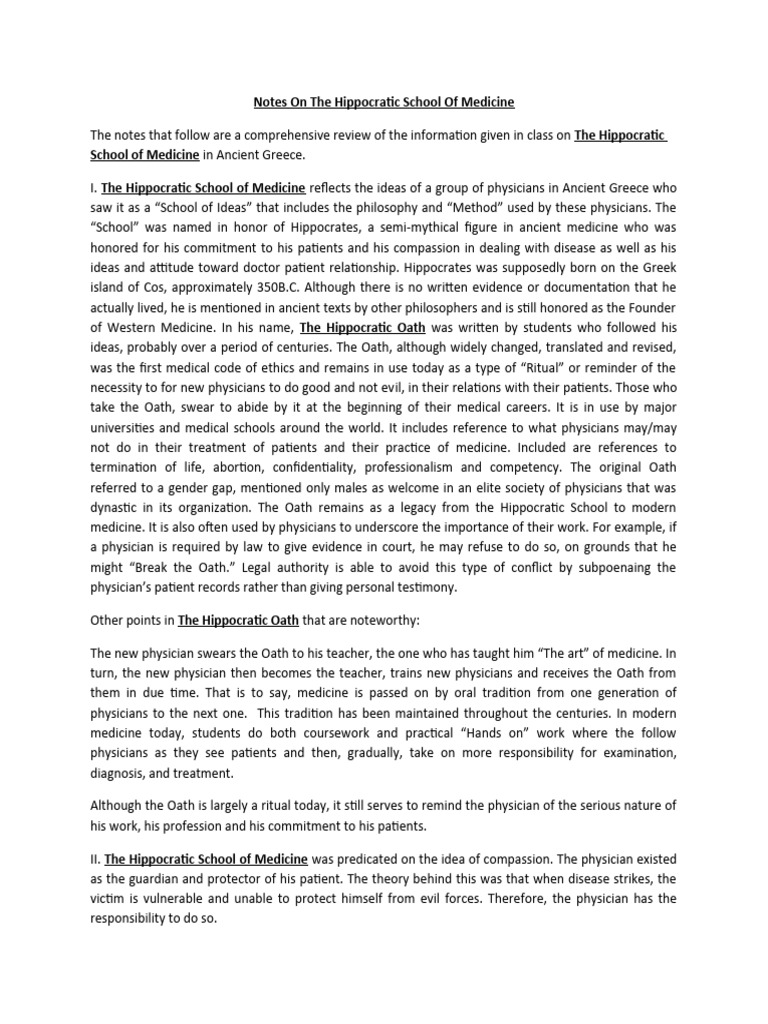 Notes On The Hippocratic S | PDF | Medicine | Physician