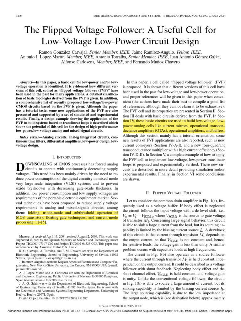 The Flipped Voltage Follower A Useful Cell For Low-Voltage Low-Power Circuit Design | PDF ...