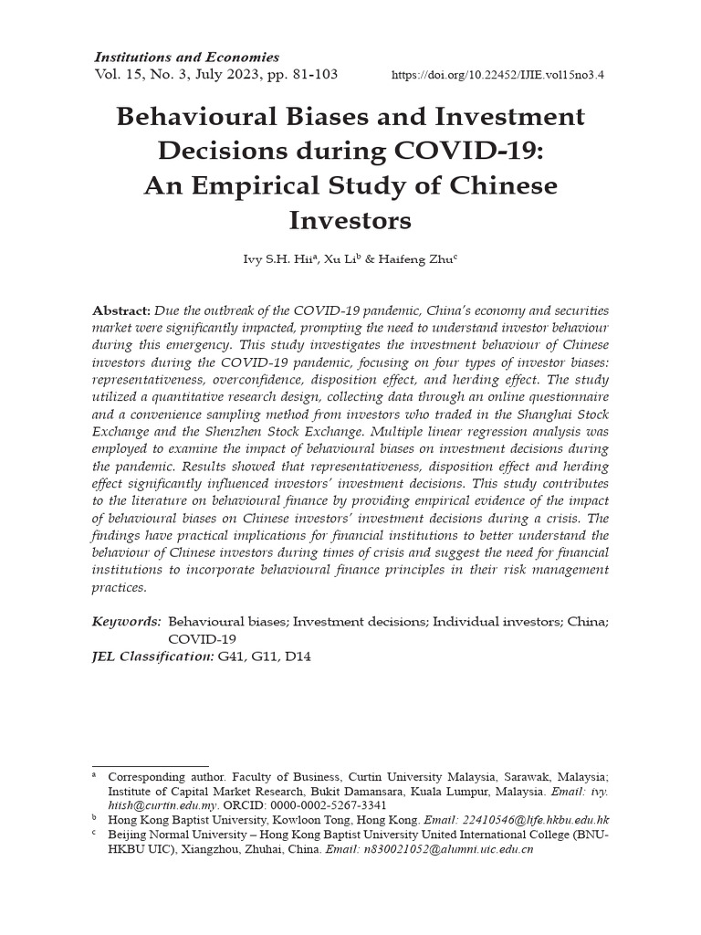 COVID-19's Impact on Chinese Investor Biases | PDF | Behavioral ...