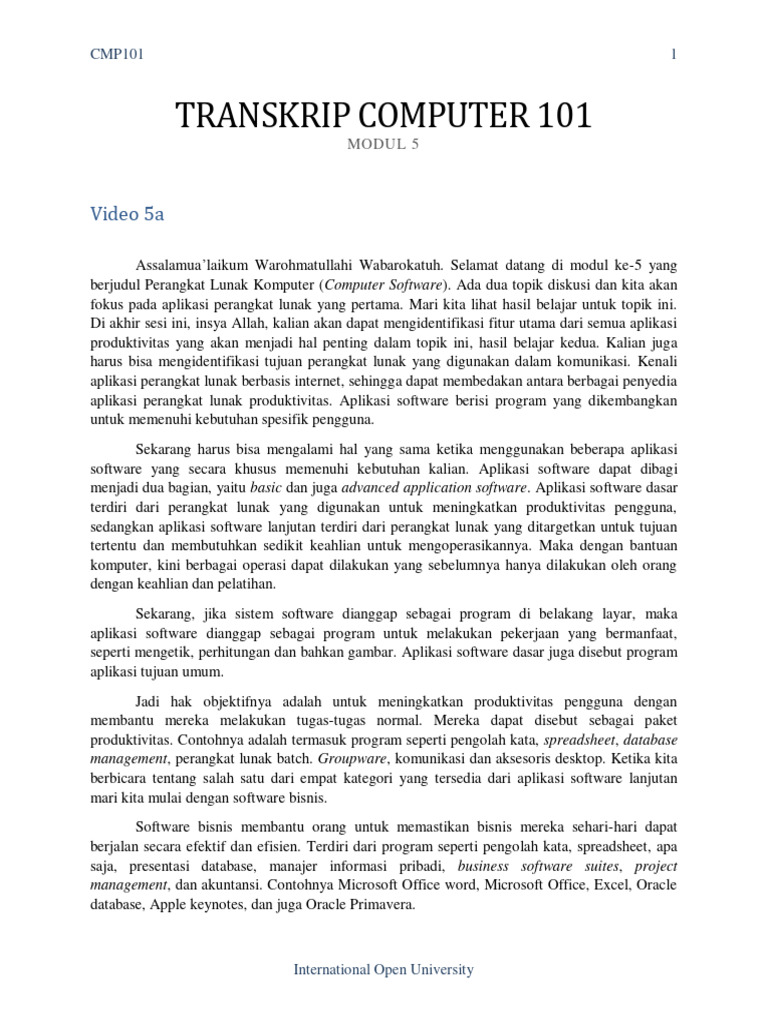 TITC 101 Transkrip Modul 5 | PDF