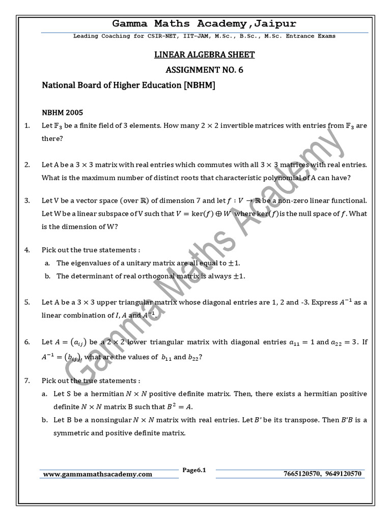Assignment 06 LINEAR Online | PDF | Matrix (Mathematics) | Eigenvalues ... Assignment 06 LINEAR Online | PDF | Matrix (Mathematics) | Eigenvalues ...
