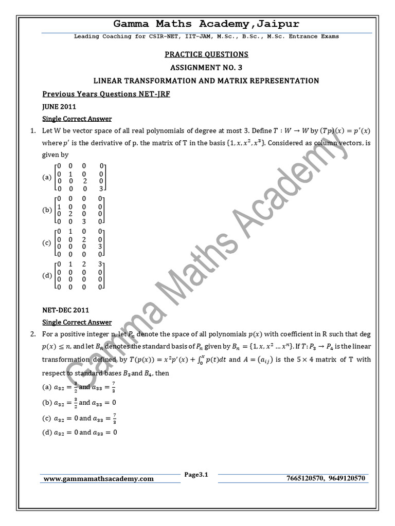 Assignment 03 LINEAR ONLINE | PDF | Matrix Theory | Operator Theory Assignment 03 LINEAR ONLINE | PDF | Matrix Theory | Operator Theory