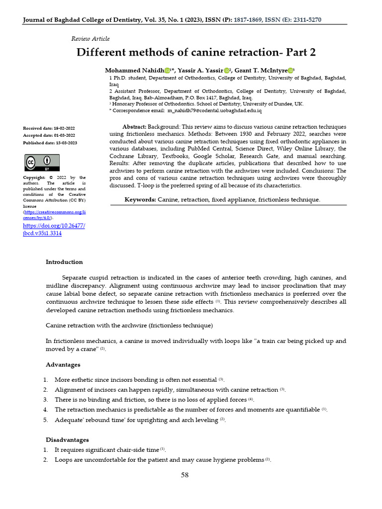 Different Methods of Canine Retraction-Part 2: Review Article | PDF ...