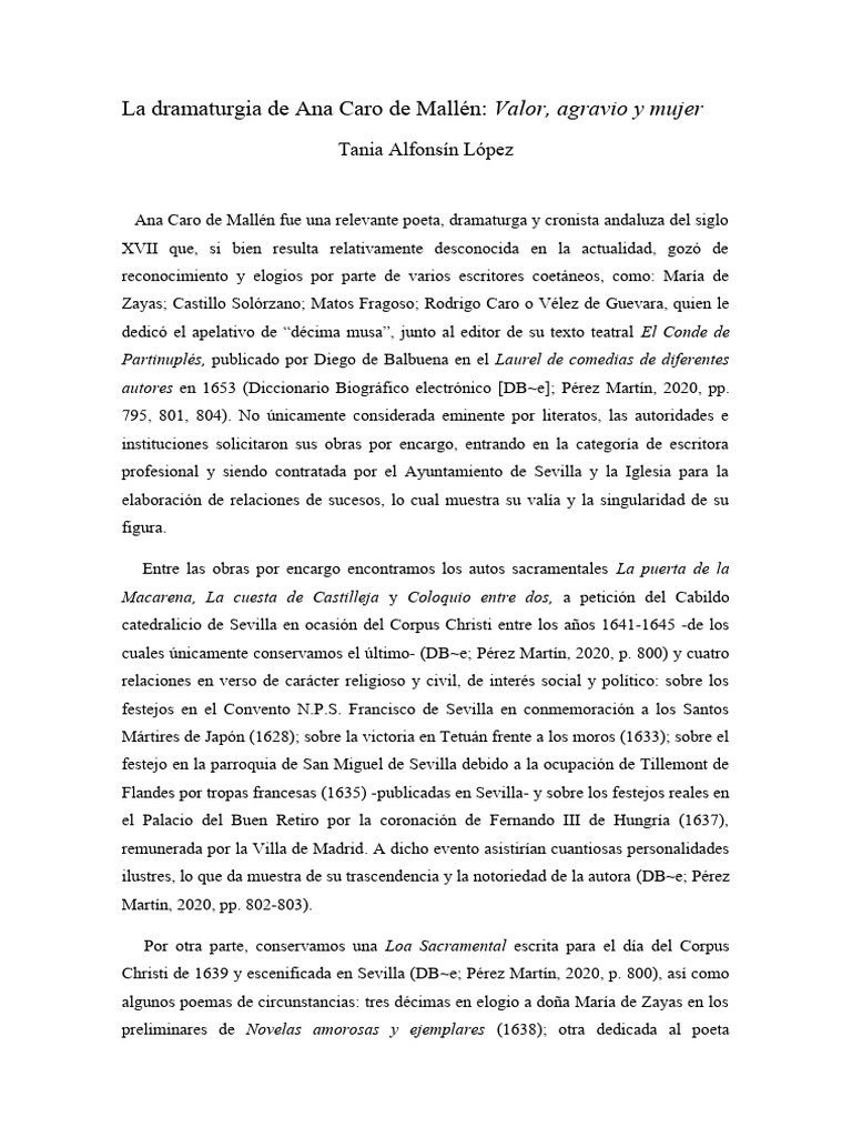 Ana Caro de Mallén: Vida y obra | PDF | Historia | Clásicos