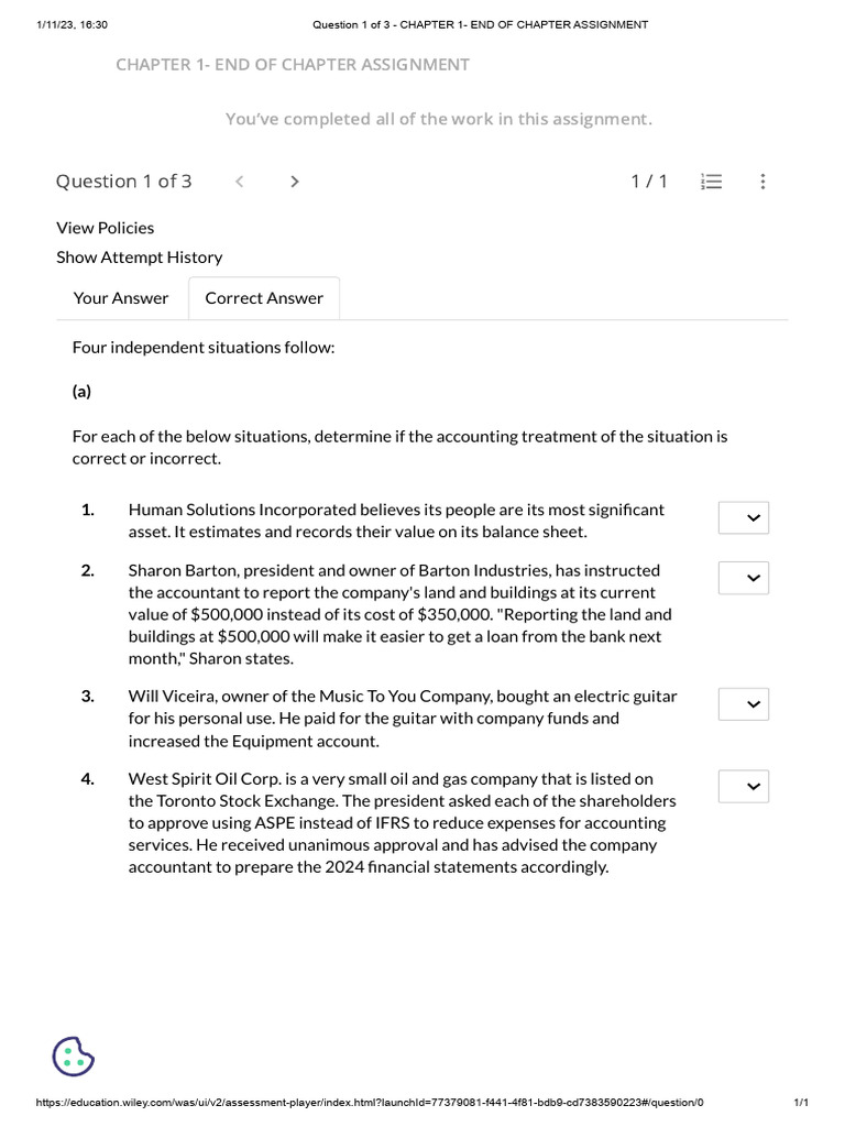 Question 1 of 3 - CHAPTER 1 - END OF CHAPTER ASSIGNMENT | PDF