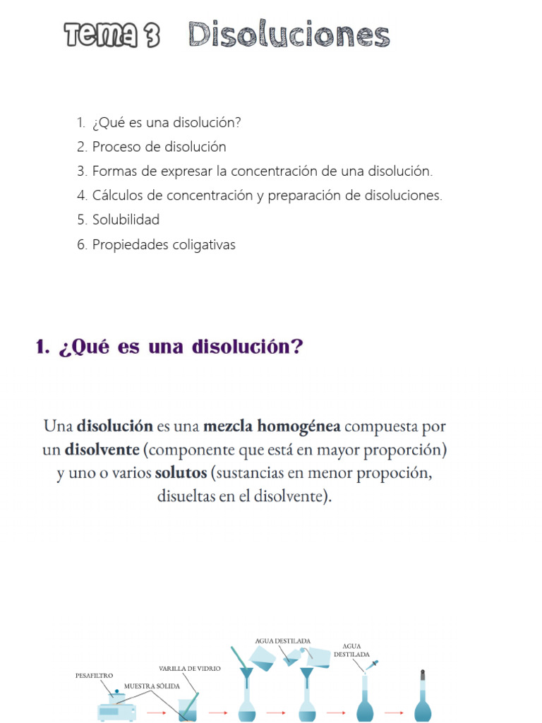 Presentación Tema 3 - Disoluciones | PDF | Concentración | Solubilidad