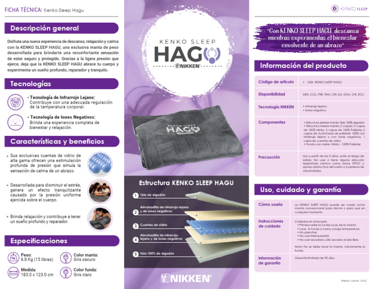 Manta Kenko Sleep Hagu: Sueño Profundo y Relax | PDF