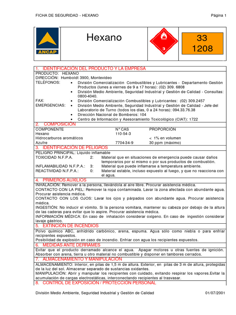 Hexano | PDF | Sustancias químicas | Hidrocarburos
