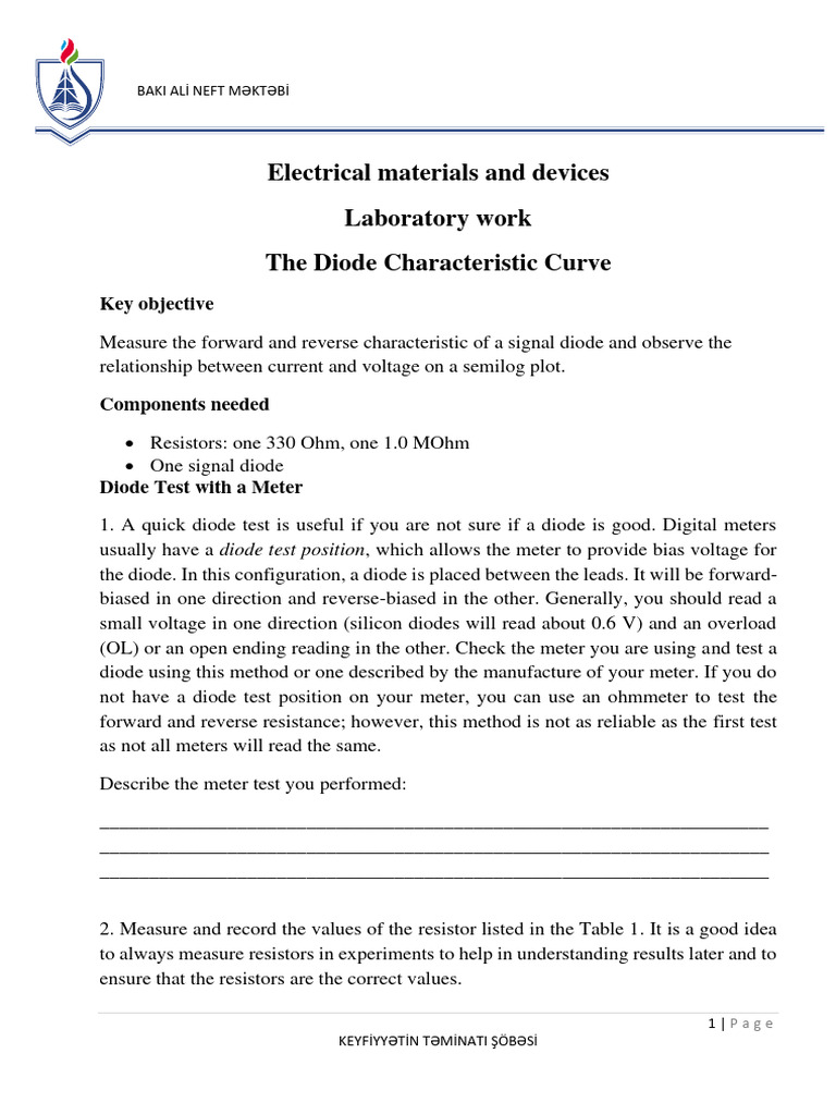 #1 The Diode Characteristic Curve | PDF | Diode | Voltage