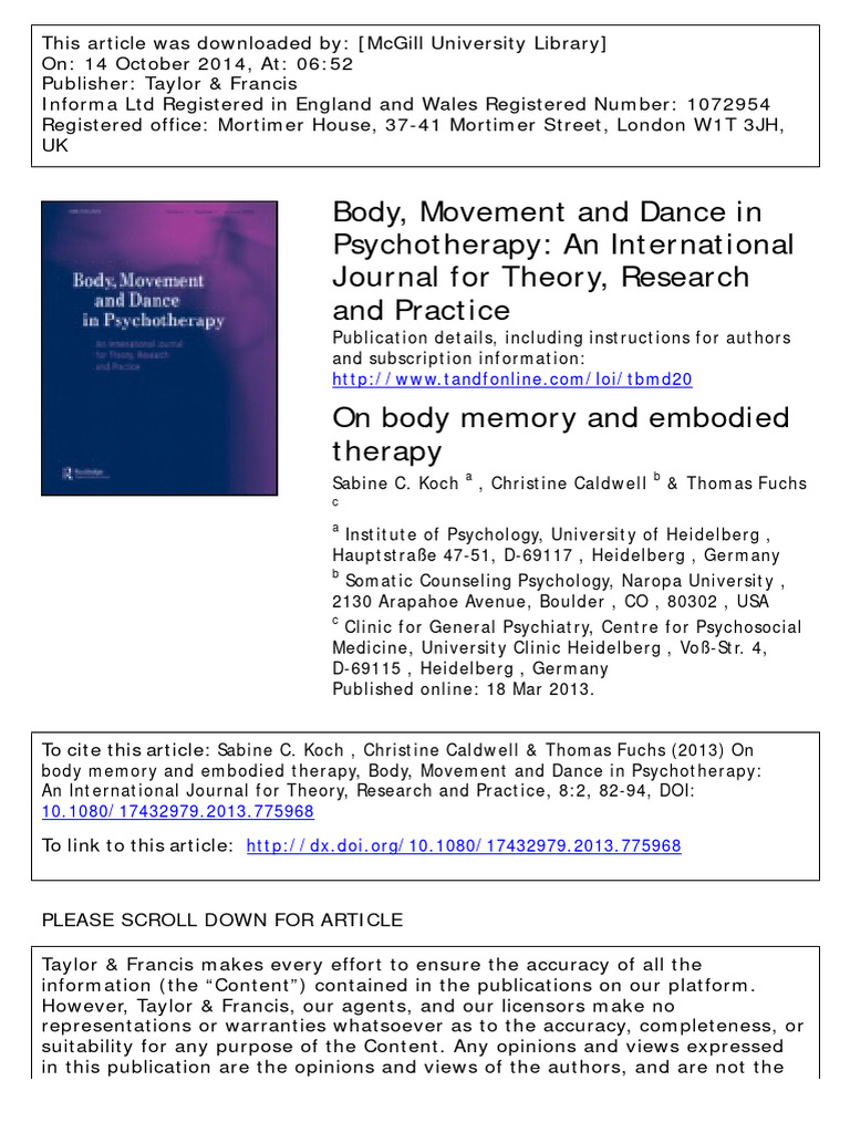 On Body Memory and Embodied Therapy | PDF | Experience | Memory