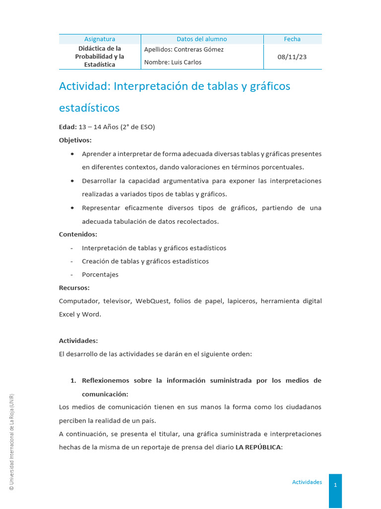 Interpretación de Tablas y Gráficos Estadisticos | PDF
