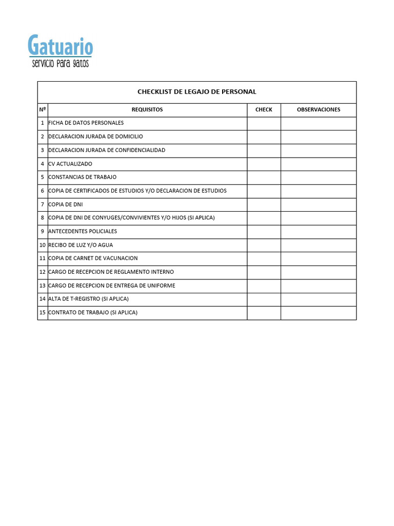 Checklist de Ingreso de Personal | PDF