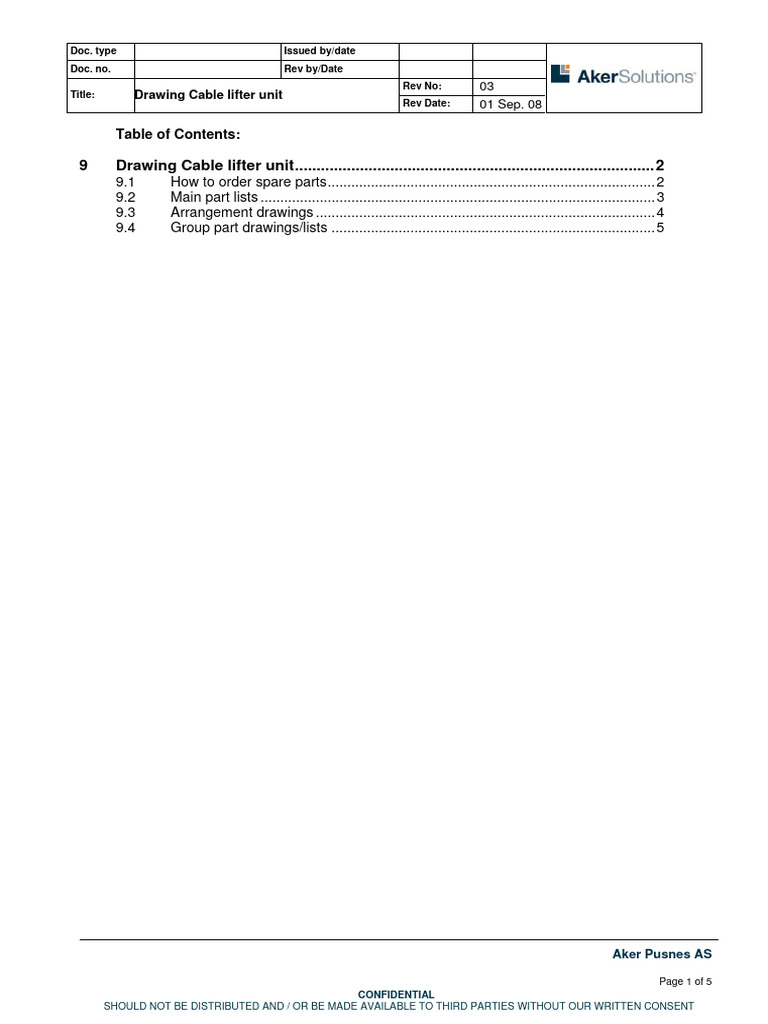 Cable Lifter Unit Drawing and Parts | PDF | Screw | Tools