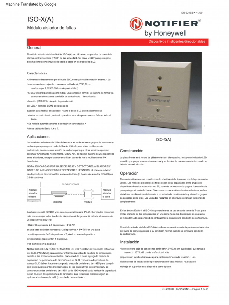 Modulo Aislacion Direccionable ISO X NOTIFIER by Honeywell | PDF | Relé ...