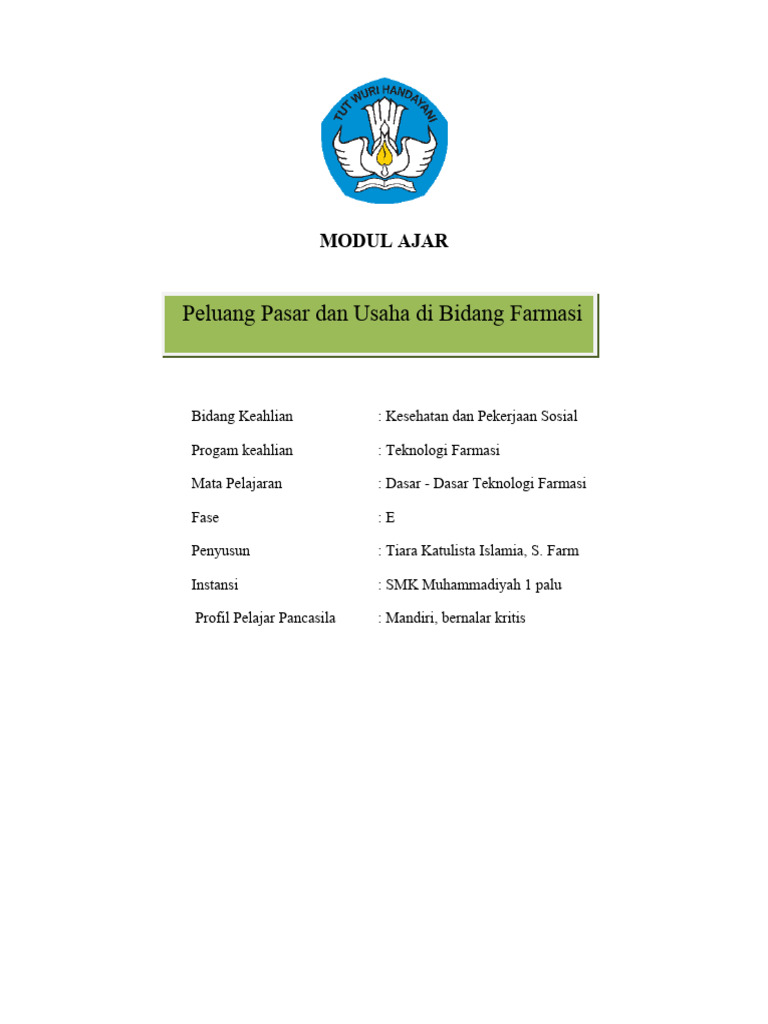 Modul Ajar Dasar-Dasar Teknologi Farmasi - Teknnologi Farmasi - Peluang Pasar Dan Usaha Di ...