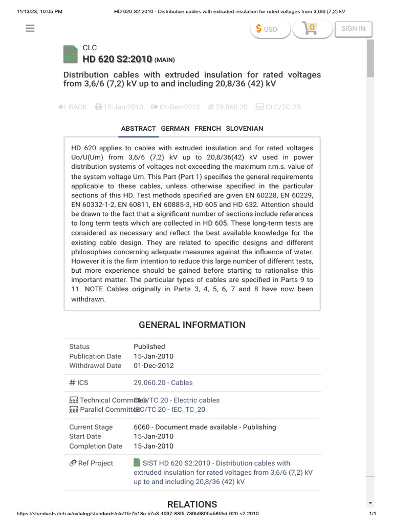 HD 620 S2:2010 Cable Standards | PDF | Insulator (Electricity ...