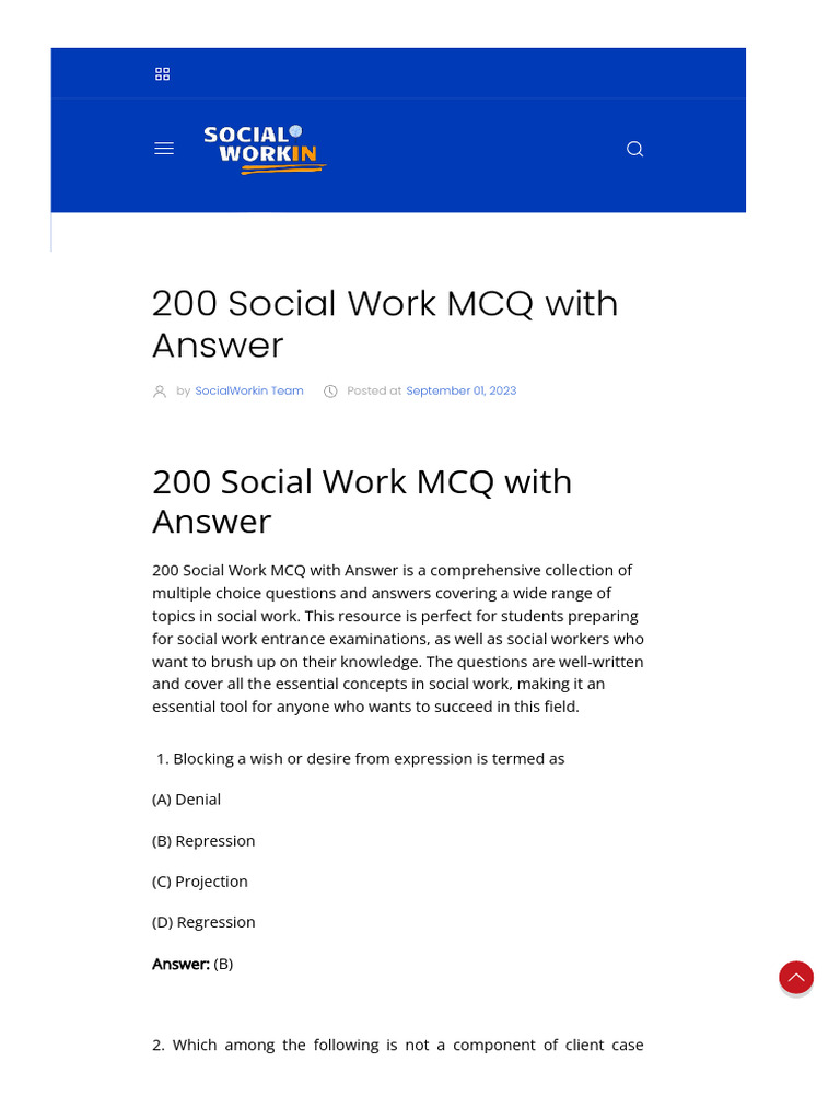 Www Socialworkin Com 2021-08-200 Social Work Mcq With Answer HTML | PDF | Vaccines | Multiple Choice