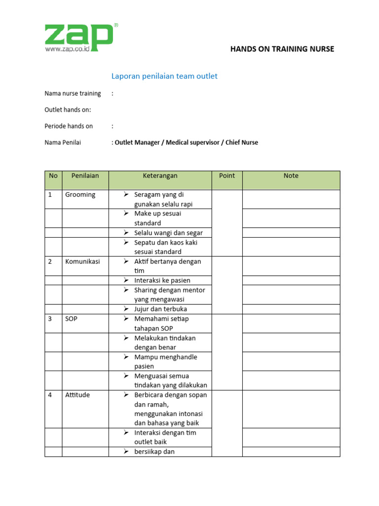 Form Handson Nurse Training | PDF