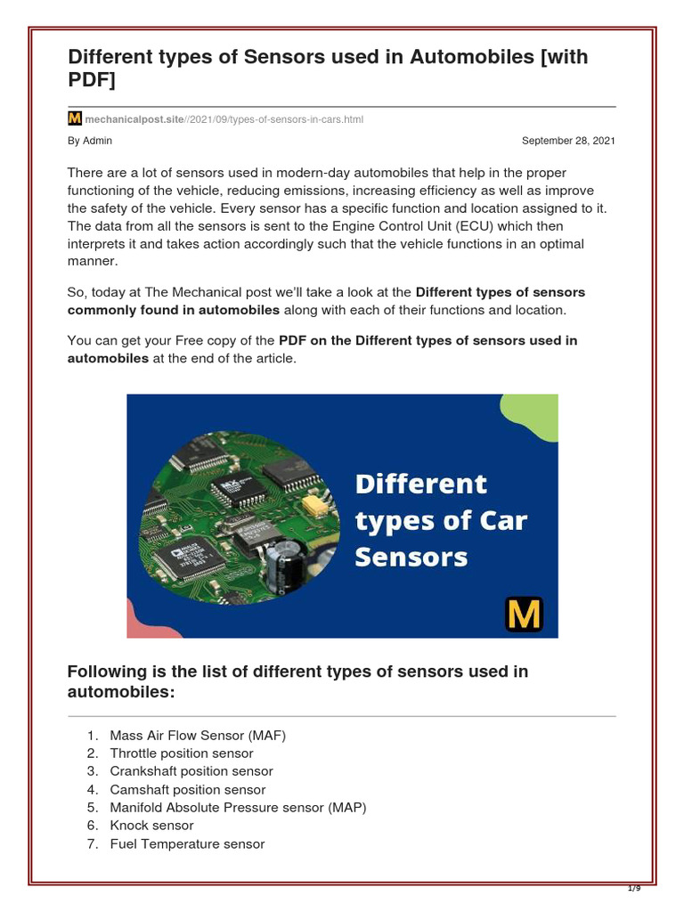 Different Types of Sensors Used in Automobiles PDF | PDF | Throttle ...