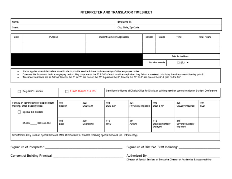 Interpreter and Translator Timesheet | PDF | Neurodevelopmental ...