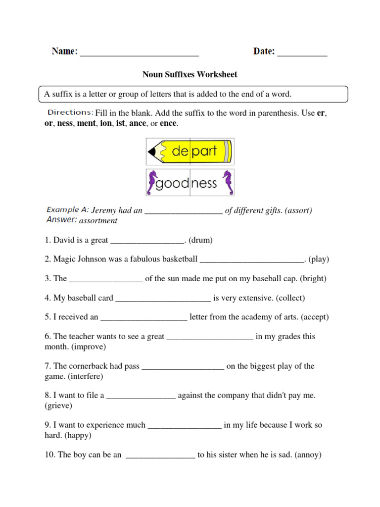 Noun Suffixes Practice Worksheet | PDF