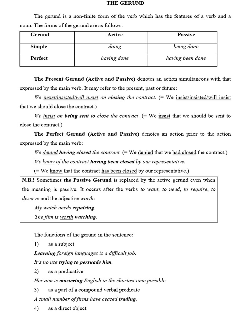 Gerund (Theory) | PDF | Verb | Perfect (Grammar)