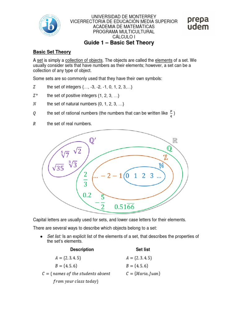 1 - Basic Set Theroy - MC - Guide and Lab | PDF | Set (Mathematics ...
